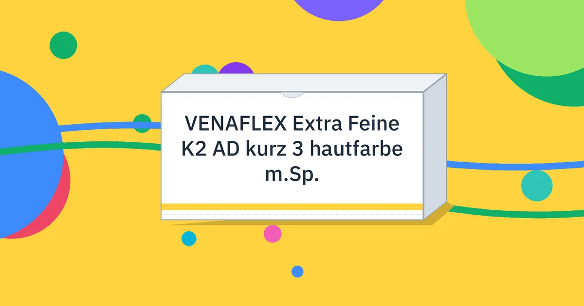 Symbolbild: Packung mit der Aufschrift VENAFLEX Extra Feine K2 AD kurz 3 hautfarbe m.Sp. (PZN 18308081) – Verfügbarkeit und Bezug in Apotheken in Frankfurt am Main