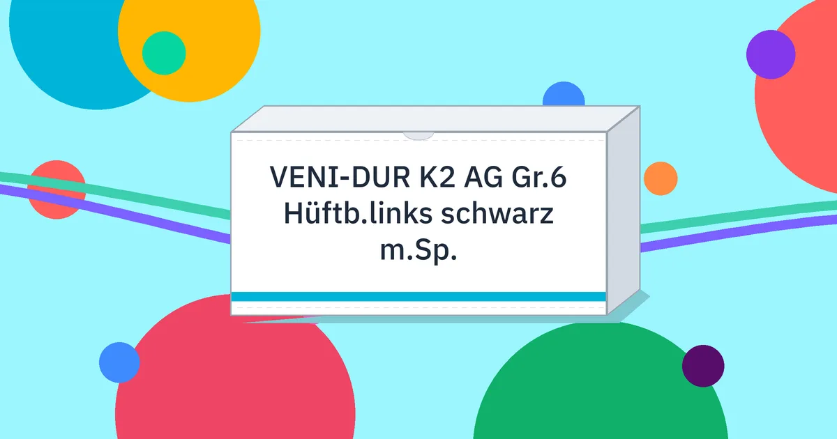 Symbolbild: Packung mit der Aufschrift VENI-DUR K2 AG Gr.6 Hüftb.links schwarz m.Sp. (PZN 03250252) – Verfügbarkeit und Bezug in Apotheken in Frankfurt am Main