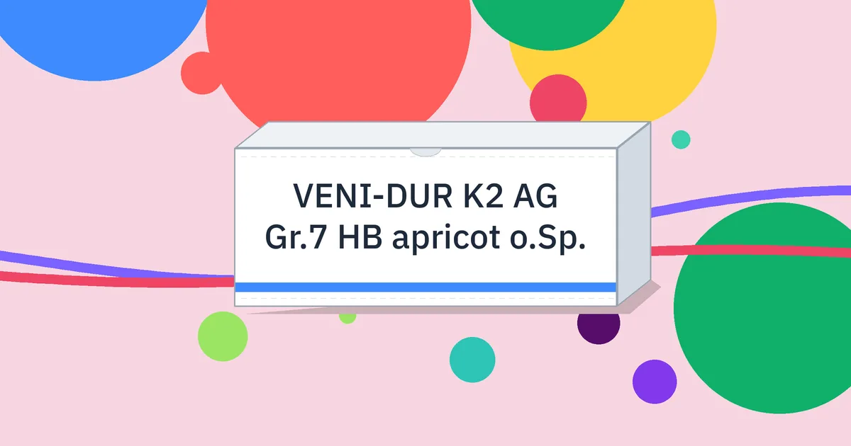 Symbolbild: Packung mit der Aufschrift VENI-DUR K2 AG Gr.7 HB apricot o.Sp. (PZN 03244777) – Verfügbarkeit und Bezug in Apotheken in Frankfurt am Main