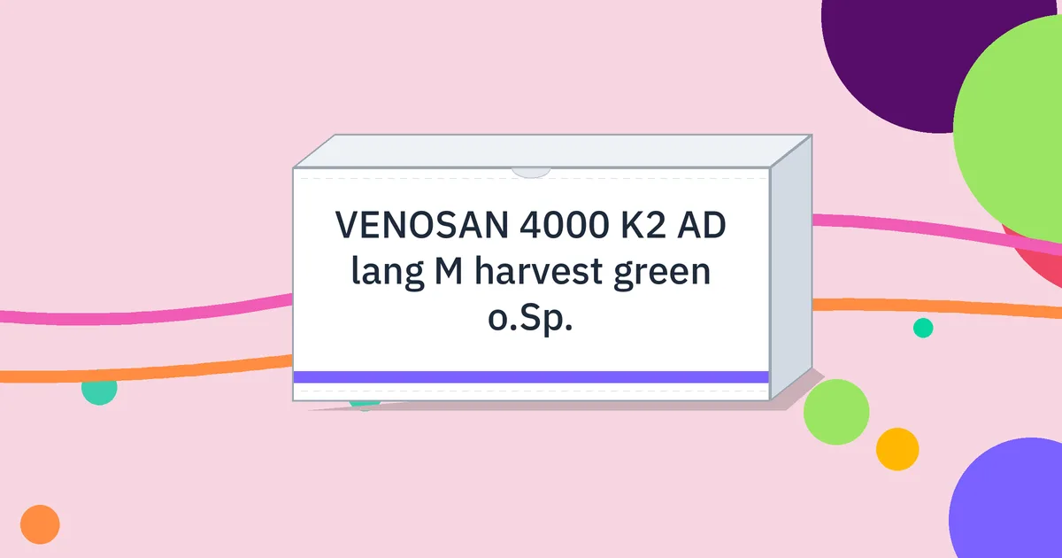 Symbolbild: Packung mit der Aufschrift VENOSAN 4000 K2 AD lang M harvest green o.Sp. (PZN 18847398) – Verfügbarkeit und Bezug in Apotheken in Frankfurt am Main