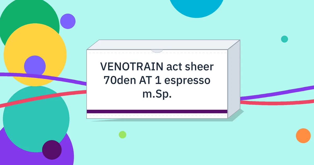 Symbolbild: Packung mit der Aufschrift VENOTRAIN act sheer 70den AT 1 espresso m.Sp. (PZN 16206896) – Verfügbarkeit und Bezug in Apotheken in Frankfurt am Main