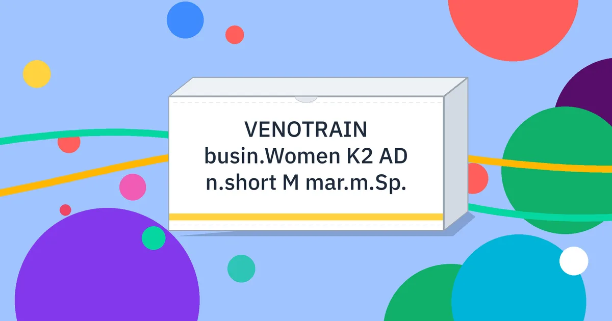 Symbolbild: Packung mit der Aufschrift VENOTRAIN busin.Women K2 AD n.short M mar.m.Sp. (PZN 10195890) – Verfügbarkeit und Bezug in Apotheken in Frankfurt am Main