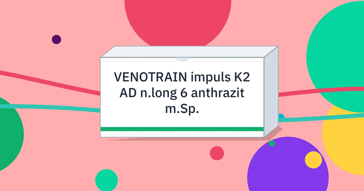Symbolbild: Packung mit der Aufschrift VENOTRAIN impuls K2 AD n.long 6 anthrazit m.Sp. (PZN 15221764) – Verfügbarkeit und Bezug in Apotheken in Frankfurt am Main