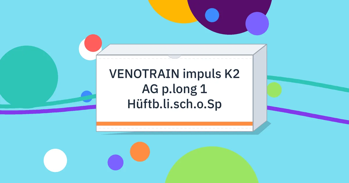 Symbolbild: Packung mit der Aufschrift VENOTRAIN impuls K2 AG p.long 1 Hüftb.li.sch.o.Sp (PZN 10295189) – Verfügbarkeit und Bezug in Apotheken in Frankfurt am Main