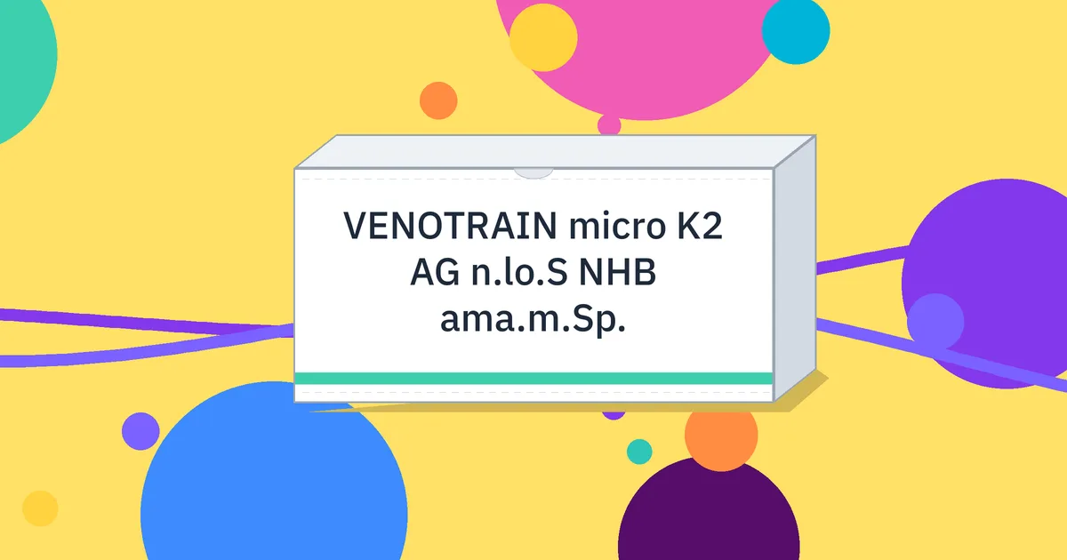 Symbolbild: Packung mit der Aufschrift VENOTRAIN micro K2 AG n.lo.S NHB ama.m.Sp. (PZN 02358042) – Verfügbarkeit und Bezug in Apotheken in Frankfurt am Main