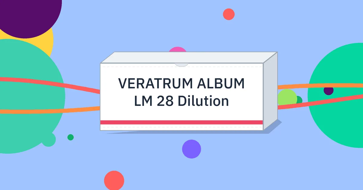 Symbolbild: Packung mit der Aufschrift VERATRUM ALBUM LM 28 Dilution (PZN 13264806) – Verfügbarkeit und Bezug in Apotheken in Frankfurt am Main