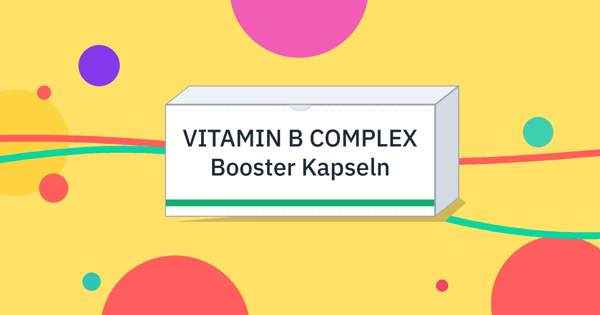 Symbolbild: Packung mit der Aufschrift VITAMIN B COMPLEX Booster Kapseln (PZN 11640091) – Verfügbarkeit und Bezug in Apotheken in Frankfurt am Main