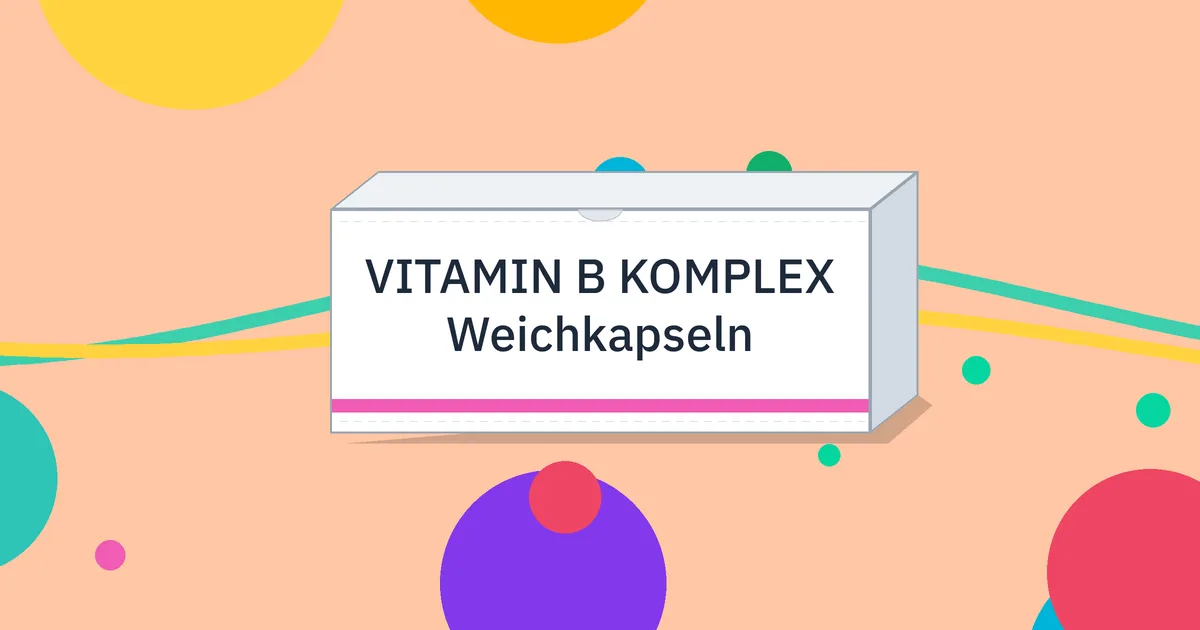 Symbolbild: Packung mit der Aufschrift VITAMIN B KOMPLEX Weichkapseln (PZN 15427721) – Verfügbarkeit und Bezug in Apotheken in Frankfurt am Main