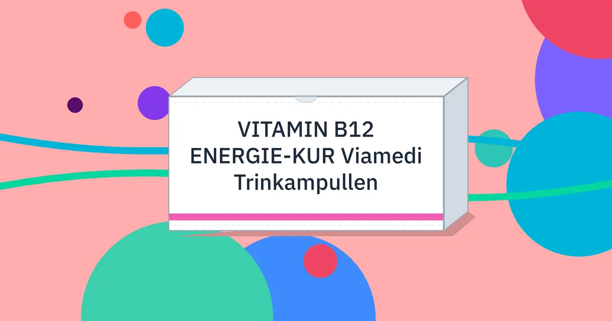 Symbolbild: Packung mit der Aufschrift VITAMIN B12 ENERGIE-KUR Viamedi Trinkampullen (PZN 18411519) – Verfügbarkeit und Bezug in Apotheken in Frankfurt am Main