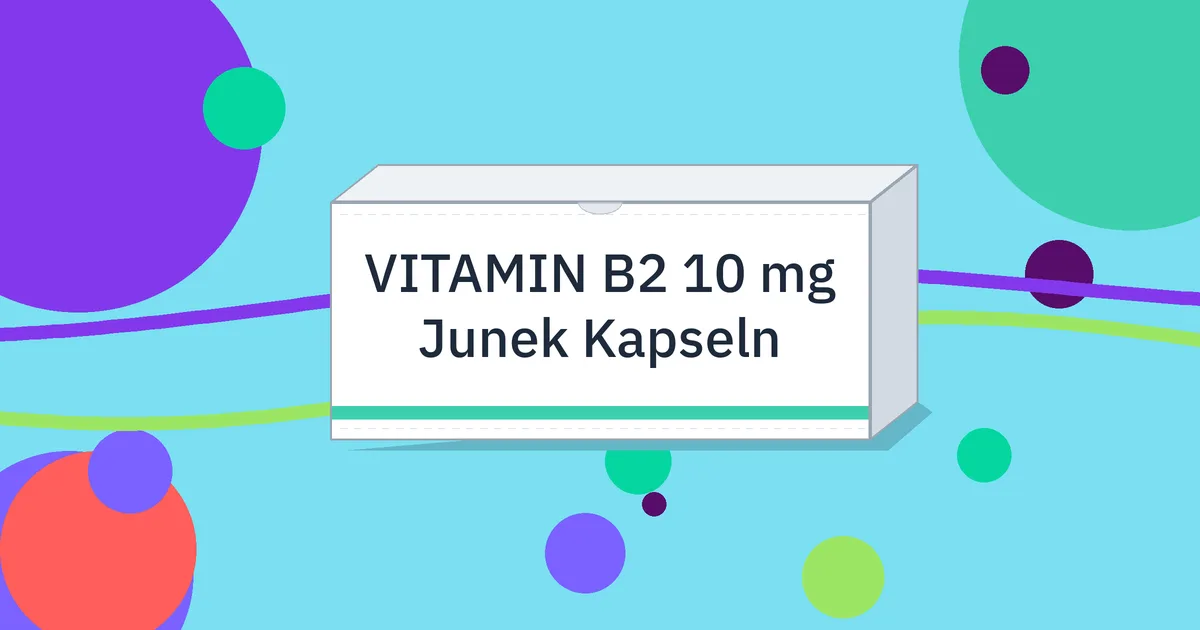 Symbolbild: Packung mit der Aufschrift VITAMIN B2 10 mg Junek Kapseln (PZN 16572141) – Verfügbarkeit und Bezug in Apotheken in Frankfurt am Main