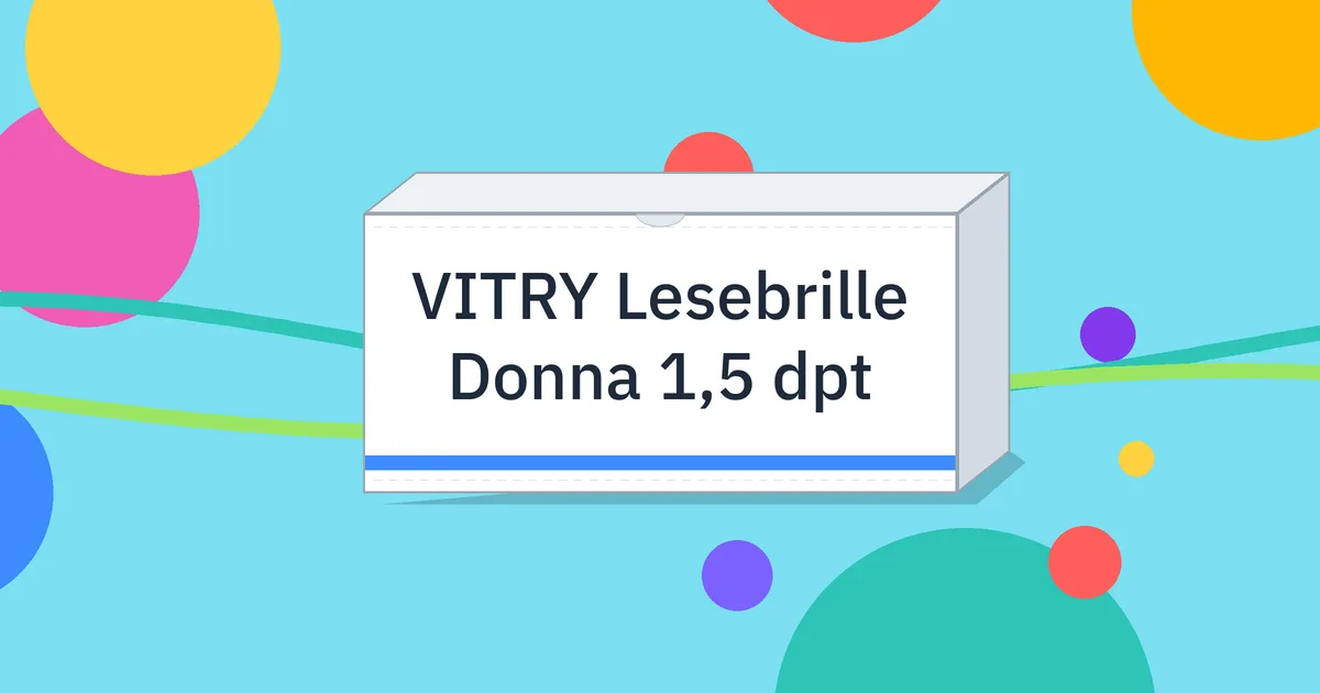 Symbolbild: Packung mit der Aufschrift VITRY Lesebrille Donna 1,5 dpt (PZN 19106439) – Verfügbarkeit und Bezug in Apotheken in Frankfurt am Main