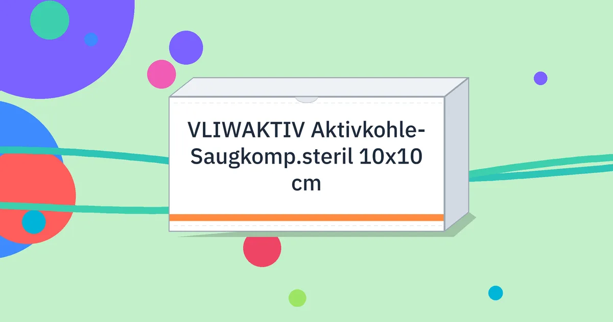 Symbolbild: Packung mit der Aufschrift VLIWAKTIV Aktivkohle-Saugkomp.steril 10x10 cm (PZN 14258630) – Verfügbarkeit und Bezug in Apotheken in Frankfurt am Main