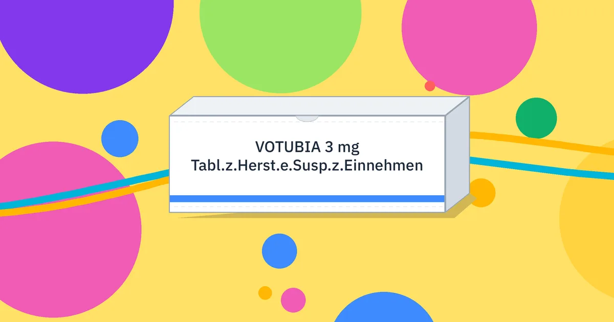 Symbolbild: Packung mit der Aufschrift VOTUBIA 3 mg Tabl.z.Herst.e.Susp.z.Einnehmen (PZN 17882547) – Verfügbarkeit und Bezug in Apotheken in Frankfurt am Main