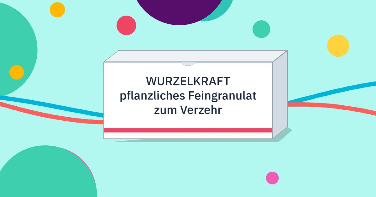 Symbolbild: Packung mit der Aufschrift WURZELKRAFT pflanzliches Feingranulat zum Verzehr (PZN 19946688) – Verfügbarkeit und Bezug in Apotheken in Frankfurt am Main