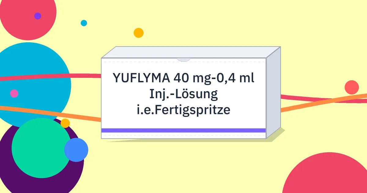 Symbolbild: Packung mit der Aufschrift YUFLYMA 40 mg-0,4 ml Inj.-Lösung i.e.Fertigspritze (PZN 18004607) – Verfügbarkeit und Bezug in Apotheken in Frankfurt am Main