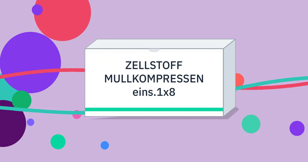Symbolbild: Packung mit der Aufschrift ZELLSTOFF MULLKOMPRESSEN eins.1x8 (PZN 01722787) – Verfügbarkeit und Bezug in Apotheken in Frankfurt am Main