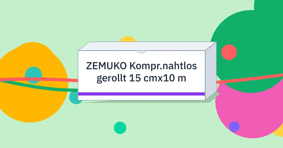 Symbolbild: Packung mit der Aufschrift ZEMUKO Kompr.nahtlos gerollt 15 cmx10 m (PZN 01264379) – Verfügbarkeit und Bezug in Apotheken in Frankfurt am Main
