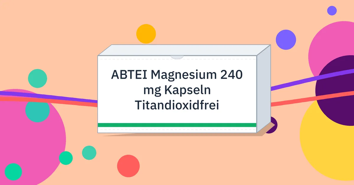 Symbolbild: Packung mit der Aufschrift ABTEI Magnesium 240 mg Kapseln Titandioxidfrei (PZN 17944171) – Verfügbarkeit und Bezug in Apotheken in Frankfurt am Main