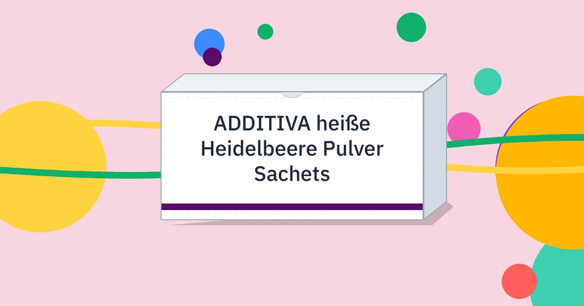 Symbolbild: Packung mit der Aufschrift ADDITIVA heiße Heidelbeere Pulver Sachets (PZN 20177278) – Verfügbarkeit und Bezug in Apotheken in Frankfurt am Main
