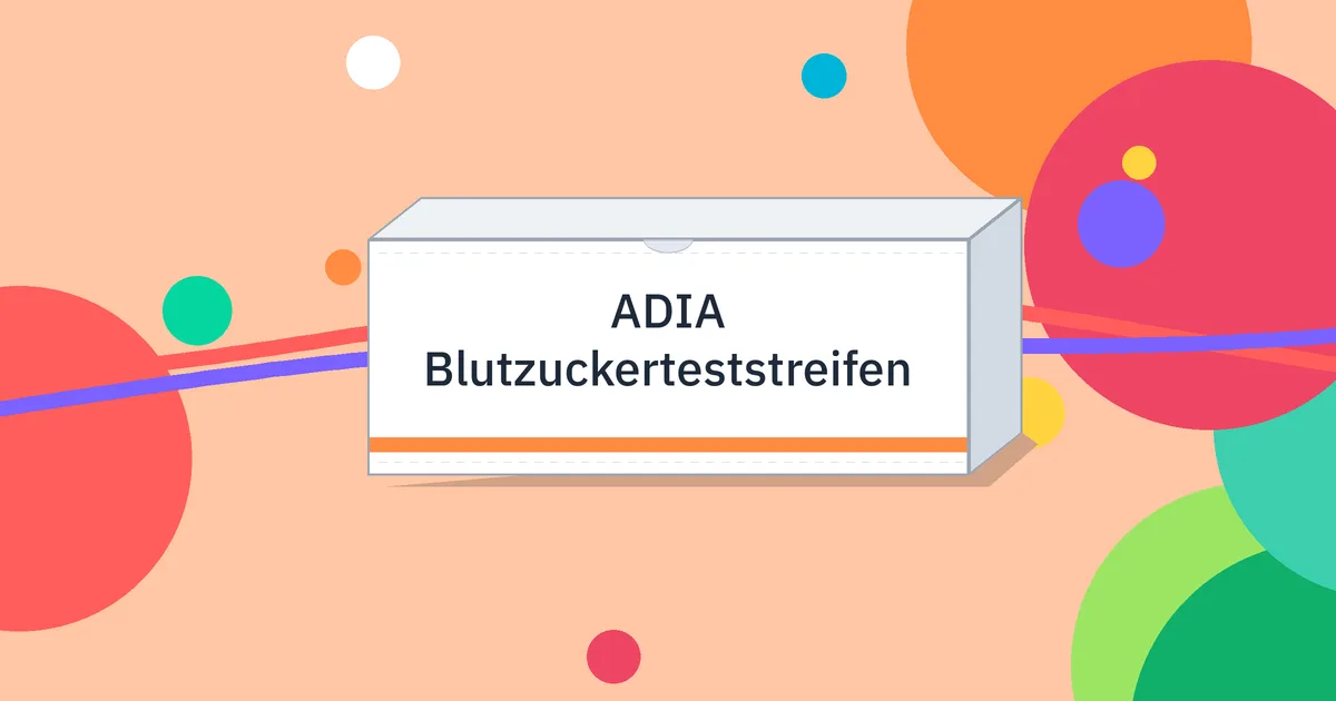 Symbolbild: Packung mit der Aufschrift ADIA Blutzuckerteststreifen (PZN 12658495) – Verfügbarkeit und Bezug in Apotheken in Frankfurt am Main