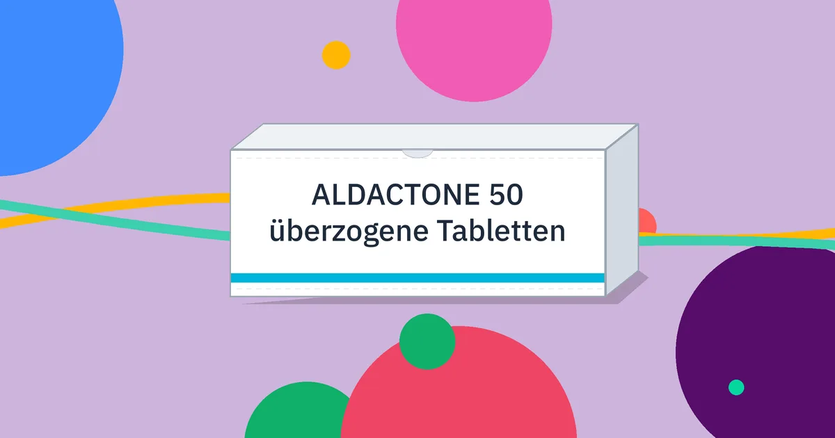 Symbolbild: Packung mit der Aufschrift ALDACTONE 50 überzogene Tabletten (PZN 06453317) – Verfügbarkeit und Bezug in Apotheken in Frankfurt am Main