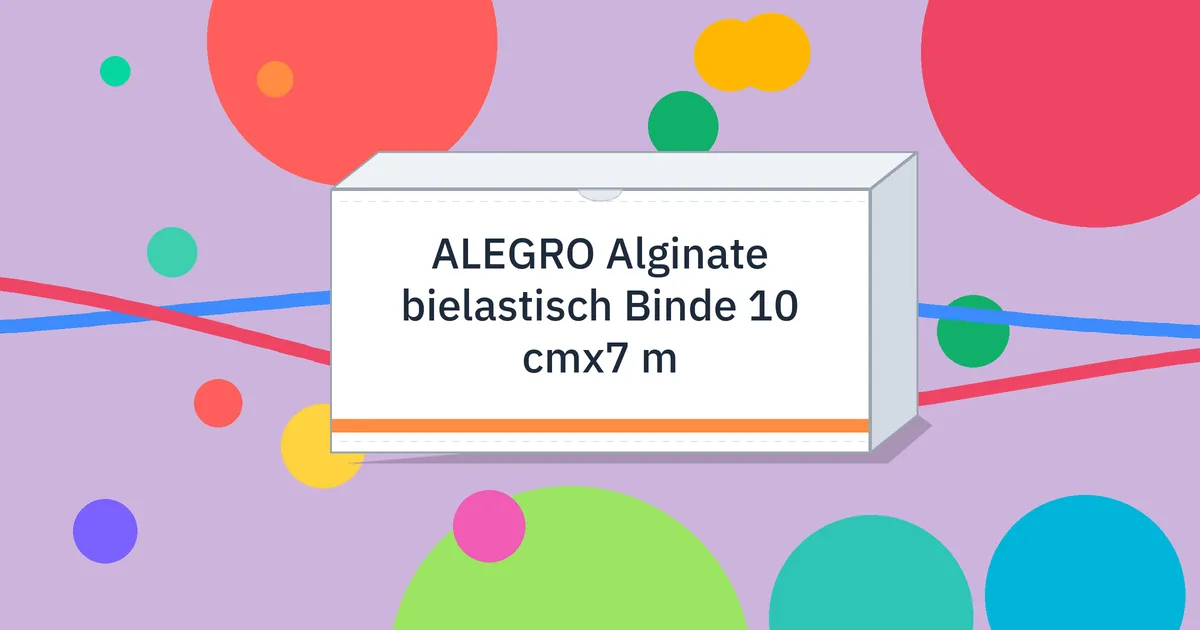 Symbolbild: Packung mit der Aufschrift ALEGRO Alginate bielastisch Binde 10 cmx7 m (PZN 03645306) – Verfügbarkeit und Bezug in Apotheken in Frankfurt am Main