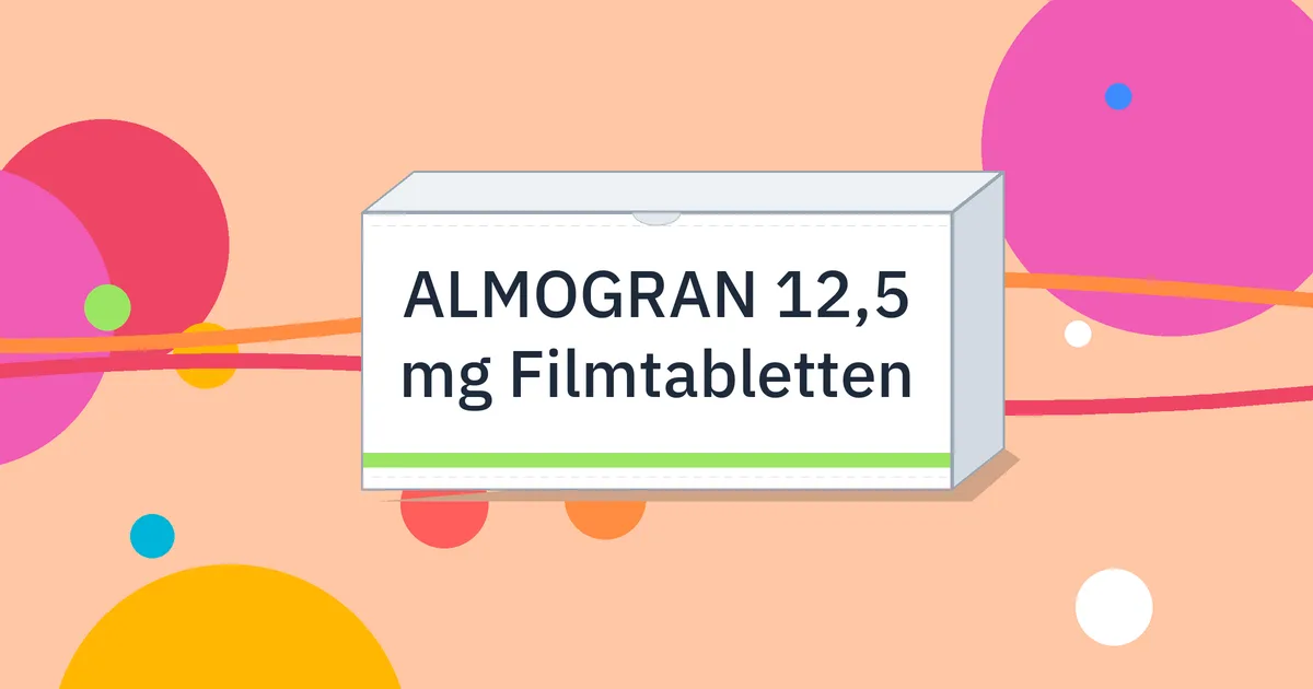 Symbolbild: Packung mit der Aufschrift ALMOGRAN 12,5 mg Filmtabletten (PZN 17604357) – Verfügbarkeit und Bezug in Apotheken in Frankfurt am Main