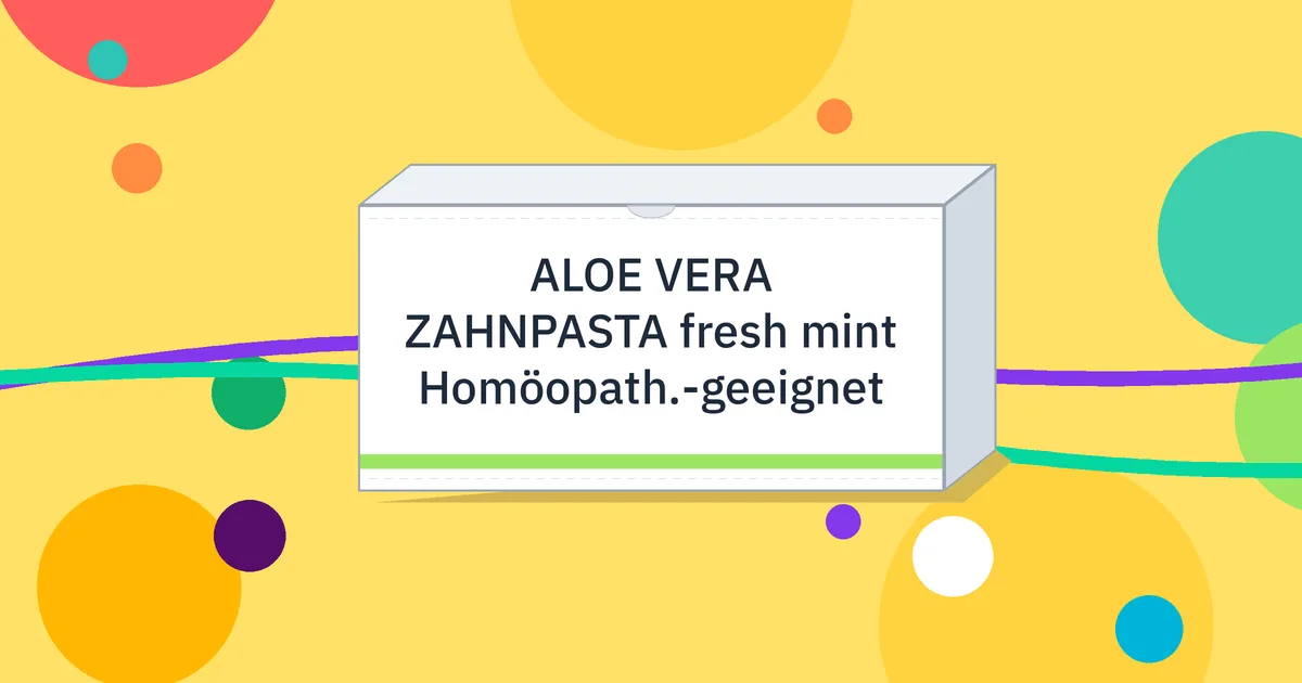 Symbolbild: Packung mit der Aufschrift ALOE VERA ZAHNPASTA fresh mint Homöopath.-geeignet (PZN 11129524) – Verfügbarkeit und Bezug in Apotheken in Frankfurt am Main