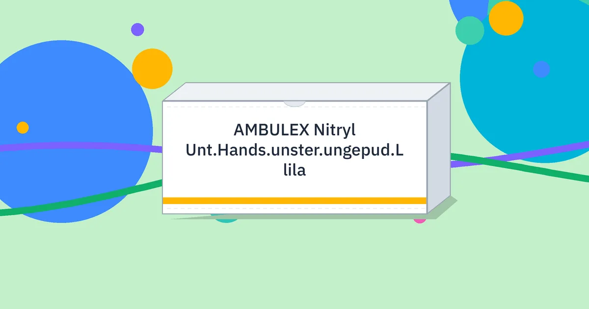 Symbolbild: Packung mit der Aufschrift AMBULEX Nitryl Unt.Hands.unster.ungepud.L lila (PZN 12700458) – Verfügbarkeit und Bezug in Apotheken in Frankfurt am Main
