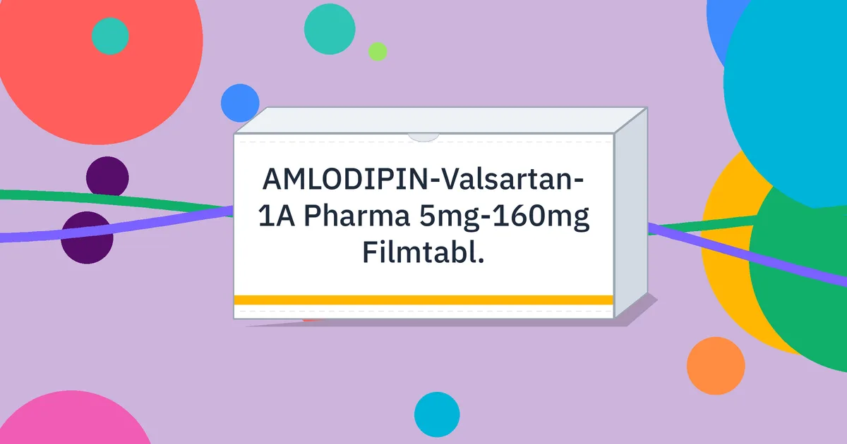 Symbolbild: Packung mit der Aufschrift AMLODIPIN-Valsartan-1A Pharma 5mg-160mg Filmtabl. (PZN 18676689) – Verfügbarkeit und Bezug in Apotheken in Frankfurt am Main