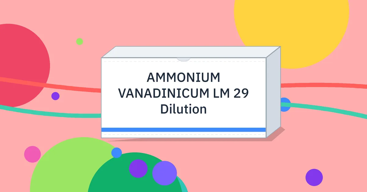 Symbolbild: Packung mit der Aufschrift AMMONIUM VANADINICUM LM 29 Dilution (PZN 13324365) – Verfügbarkeit und Bezug in Apotheken in Frankfurt am Main