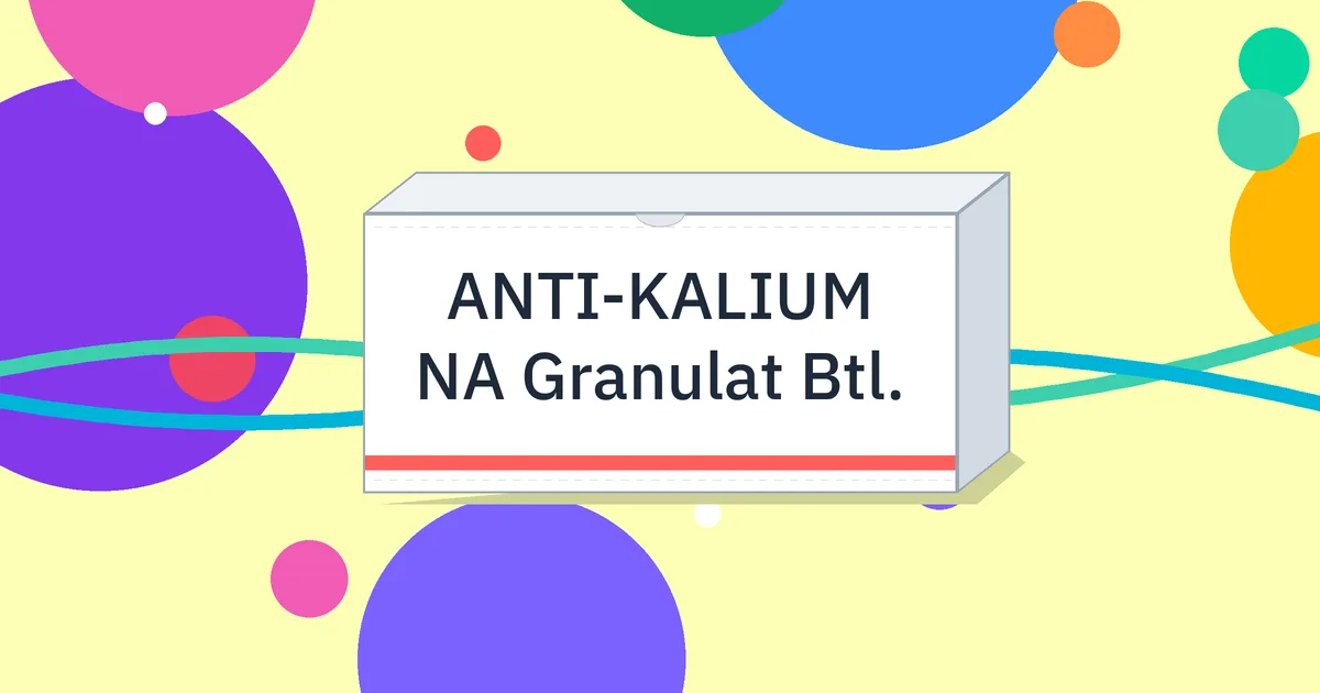 Symbolbild: Packung mit der Aufschrift ANTI-KALIUM NA Granulat Btl. (PZN 07019623) – Verfügbarkeit und Bezug in Apotheken in Frankfurt am Main