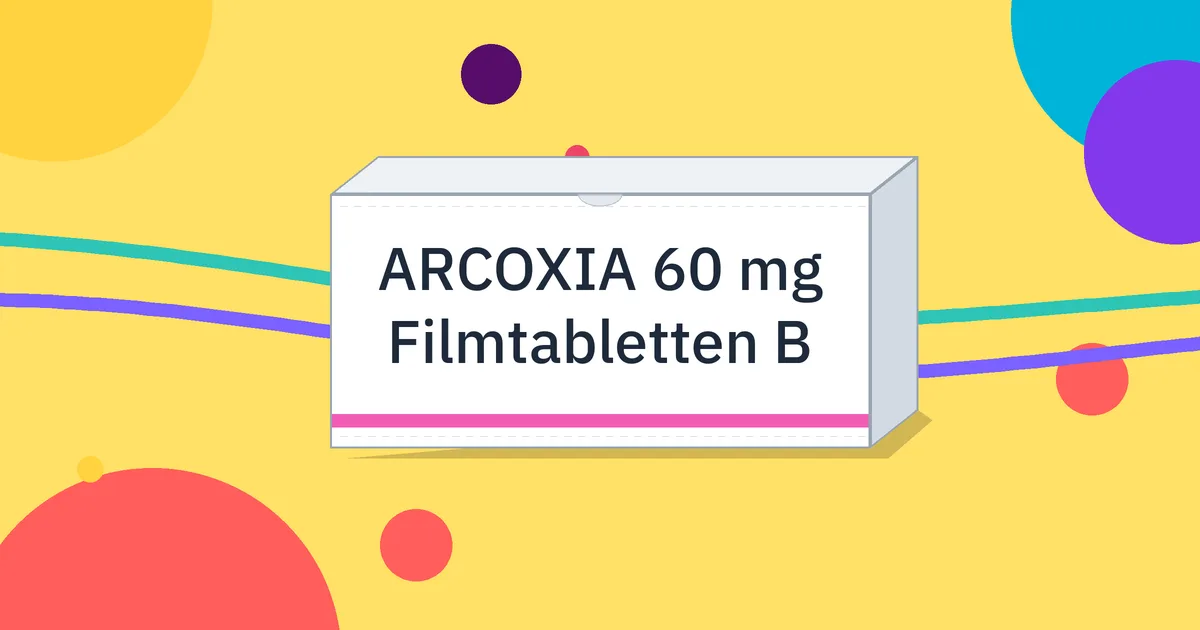 Symbolbild: Packung mit der Aufschrift ARCOXIA 60 mg Filmtabletten B (PZN 06585728) – Verfügbarkeit und Bezug in Apotheken in Frankfurt am Main