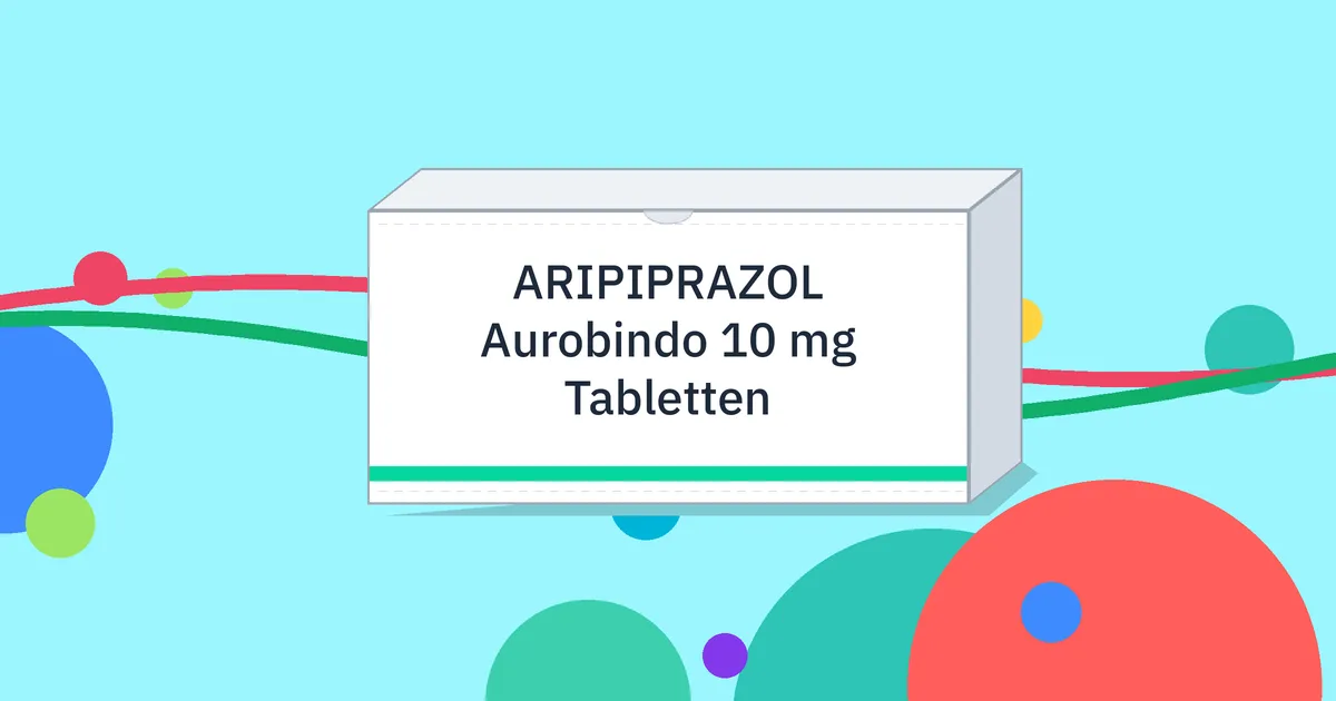 Symbolbild: Packung mit der Aufschrift ARIPIPRAZOL Aurobindo 10 mg Tabletten (PZN 20100778) – Verfügbarkeit und Bezug in Apotheken in Frankfurt am Main