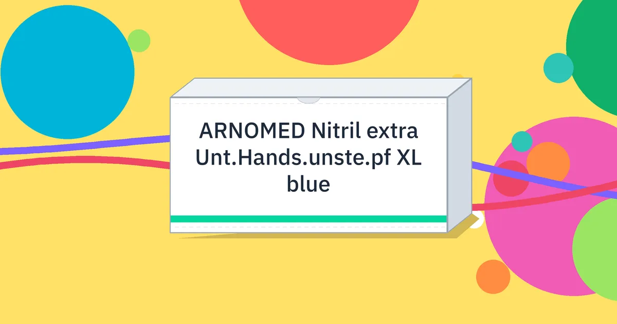 Symbolbild: Packung mit der Aufschrift ARNOMED Nitril extra Unt.Hands.unste.pf XL blue (PZN 18136527) – Verfügbarkeit und Bezug in Apotheken in Frankfurt am Main