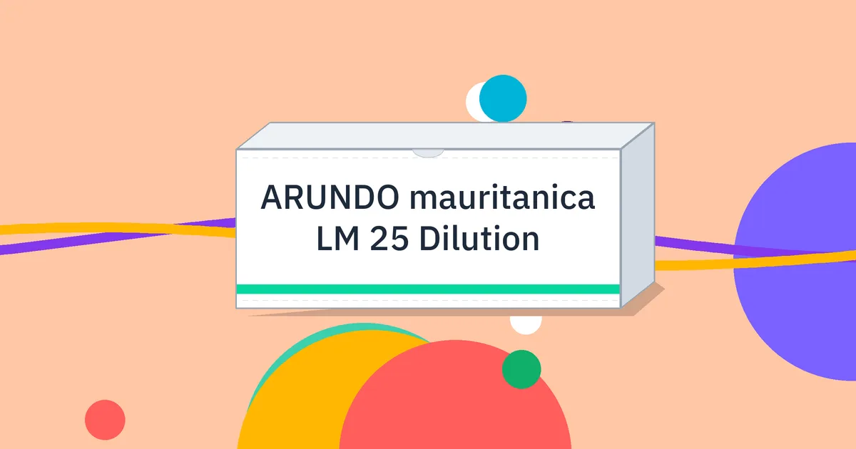 Symbolbild: Packung mit der Aufschrift ARUNDO mauritanica LM 25 Dilution (PZN 12781250) – Verfügbarkeit und Bezug in Apotheken in Frankfurt am Main