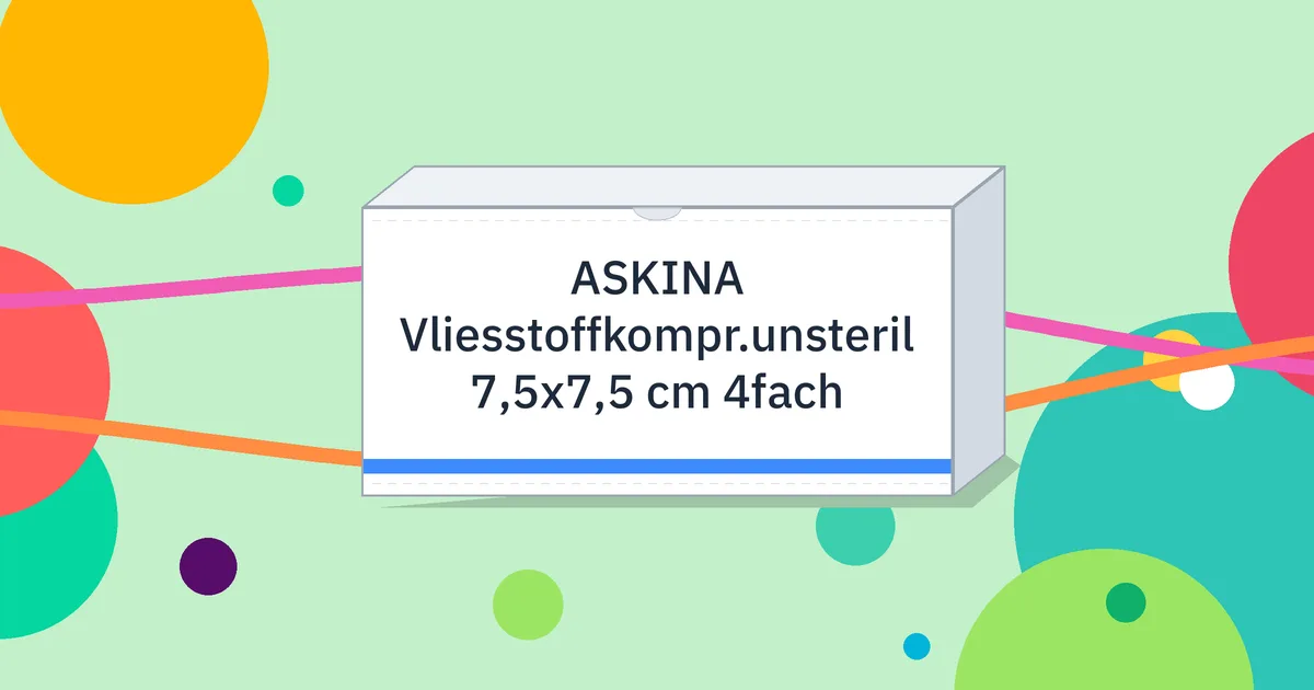 Symbolbild: Packung mit der Aufschrift ASKINA Vliesstoffkompr.unsteril 7,5x7,5 cm 4fach (PZN 14400660) – Verfügbarkeit und Bezug in Apotheken in Frankfurt am Main