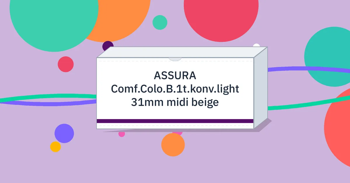 Symbolbild: Packung mit der Aufschrift ASSURA Comf.Colo.B.1t.konv.light 31mm midi beige (PZN 04011489) – Verfügbarkeit und Bezug in Apotheken in Frankfurt am Main