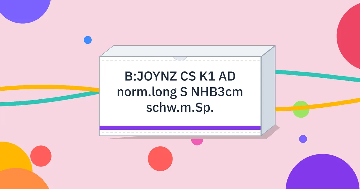 Symbolbild: Packung mit der Aufschrift B:JOYNZ CS K1 AD norm.long S NHB3cm schw.m.Sp. (PZN 20526187) – Verfügbarkeit und Bezug in Apotheken in Frankfurt am Main