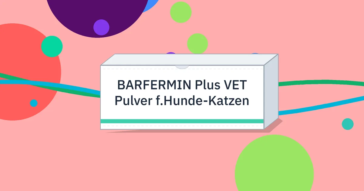 Symbolbild: Packung mit der Aufschrift BARFERMIN Plus VET Pulver f.Hunde-Katzen (PZN 16878905) – Verfügbarkeit und Bezug in Apotheken in Frankfurt am Main