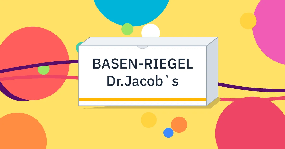 Symbolbild: Packung mit der Aufschrift BASEN-RIEGEL Dr.Jacob`s (PZN 13880511) – Verfügbarkeit und Bezug in Apotheken in Frankfurt am Main