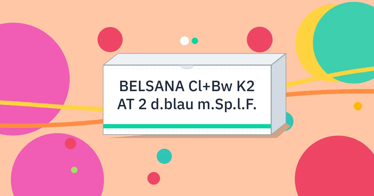 Symbolbild: Packung mit der Aufschrift BELSANA Cl+Bw K2 AT 2 d.blau m.Sp.l.F. (PZN 15627779) – Verfügbarkeit und Bezug in Apotheken in Frankfurt am Main