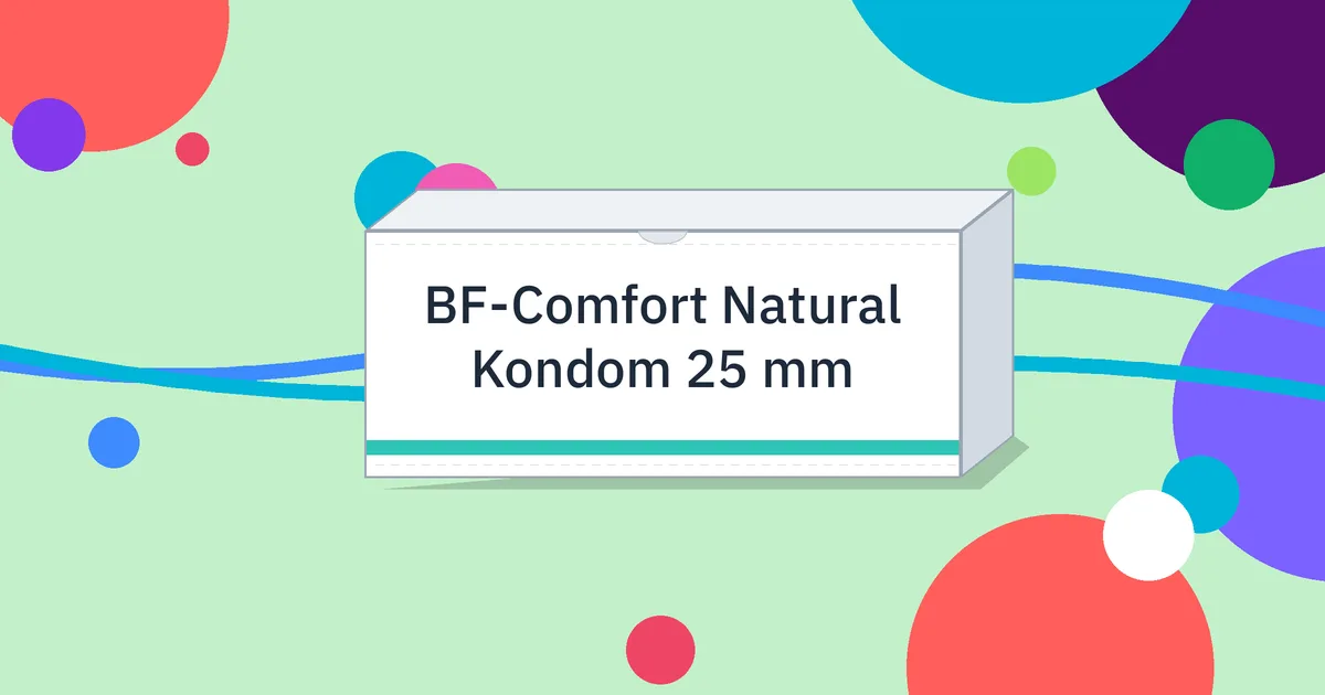 Symbolbild: Packung mit der Aufschrift BF-Comfort Natural Kondom 25 mm (PZN 07311878) – Verfügbarkeit und Bezug in Apotheken in Frankfurt am Main