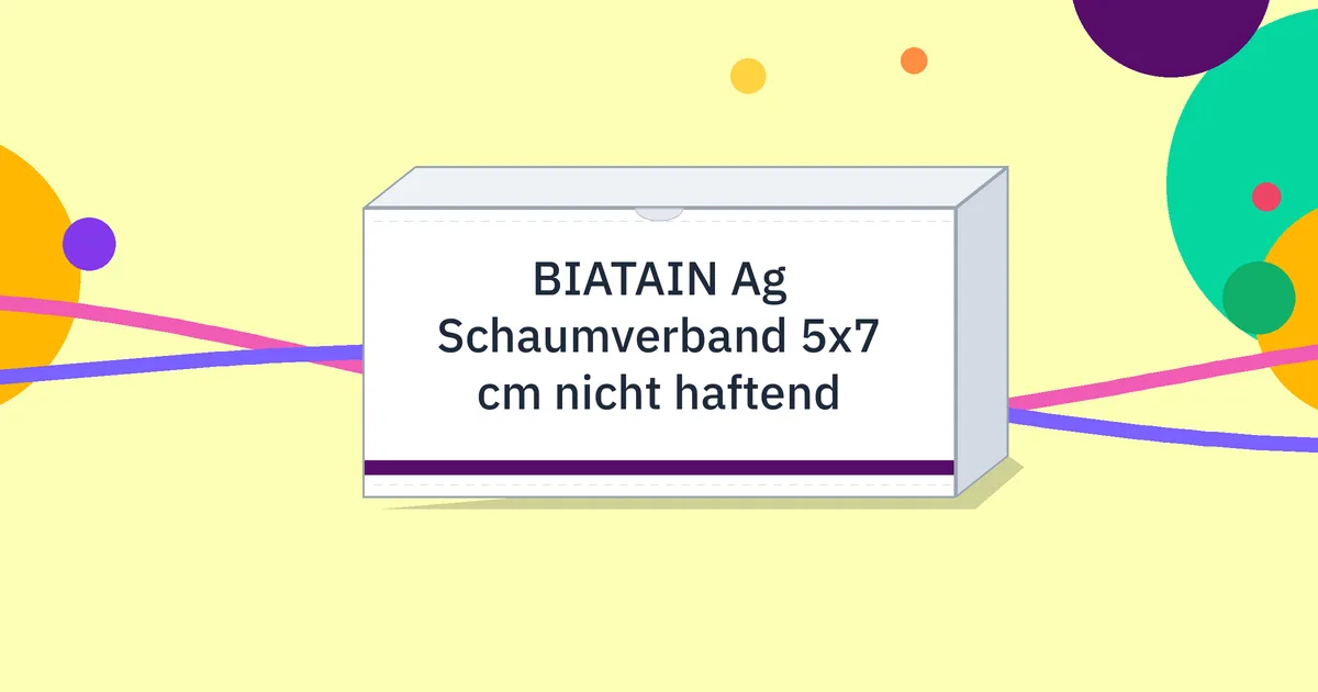 Symbolbild: Packung mit der Aufschrift BIATAIN Ag Schaumverband 5x7 cm nicht haftend (PZN 18654564) – Verfügbarkeit und Bezug in Apotheken in Frankfurt am Main