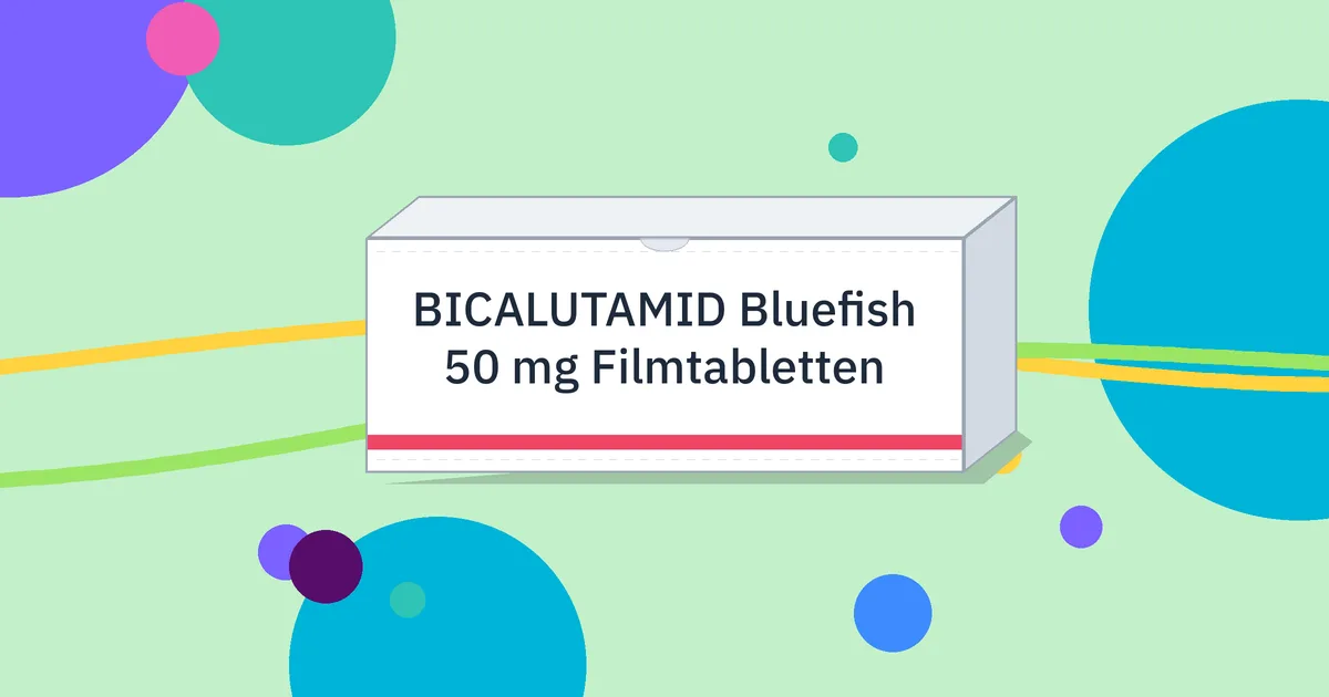 Symbolbild: Packung mit der Aufschrift BICALUTAMID Bluefish 50 mg Filmtabletten (PZN 03630285) – Verfügbarkeit und Bezug in Apotheken in Frankfurt am Main