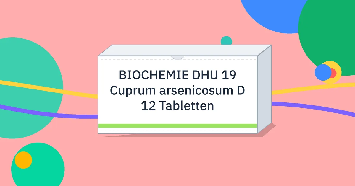 Symbolbild: Packung mit der Aufschrift BIOCHEMIE DHU 19 Cuprum arsenicosum D 12 Tabletten (PZN 02581277) – Verfügbarkeit und Bezug in Apotheken in Frankfurt am Main