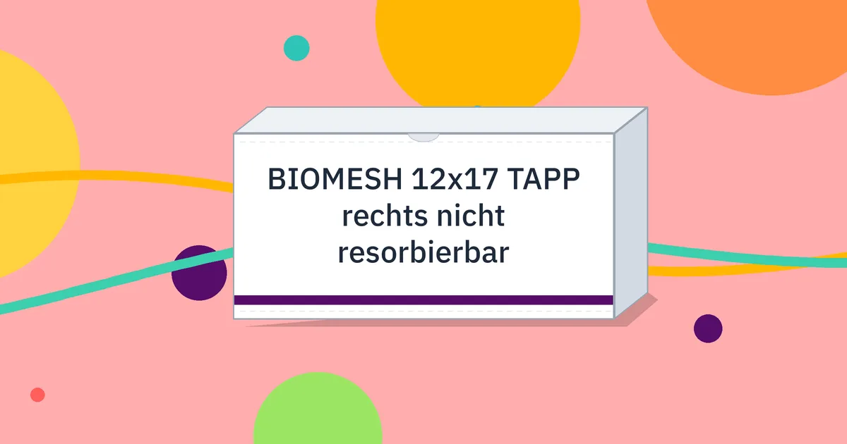 Symbolbild: Packung mit der Aufschrift BIOMESH 12x17 TAPP rechts nicht resorbierbar (PZN 19504772) – Verfügbarkeit und Bezug in Apotheken in Frankfurt am Main