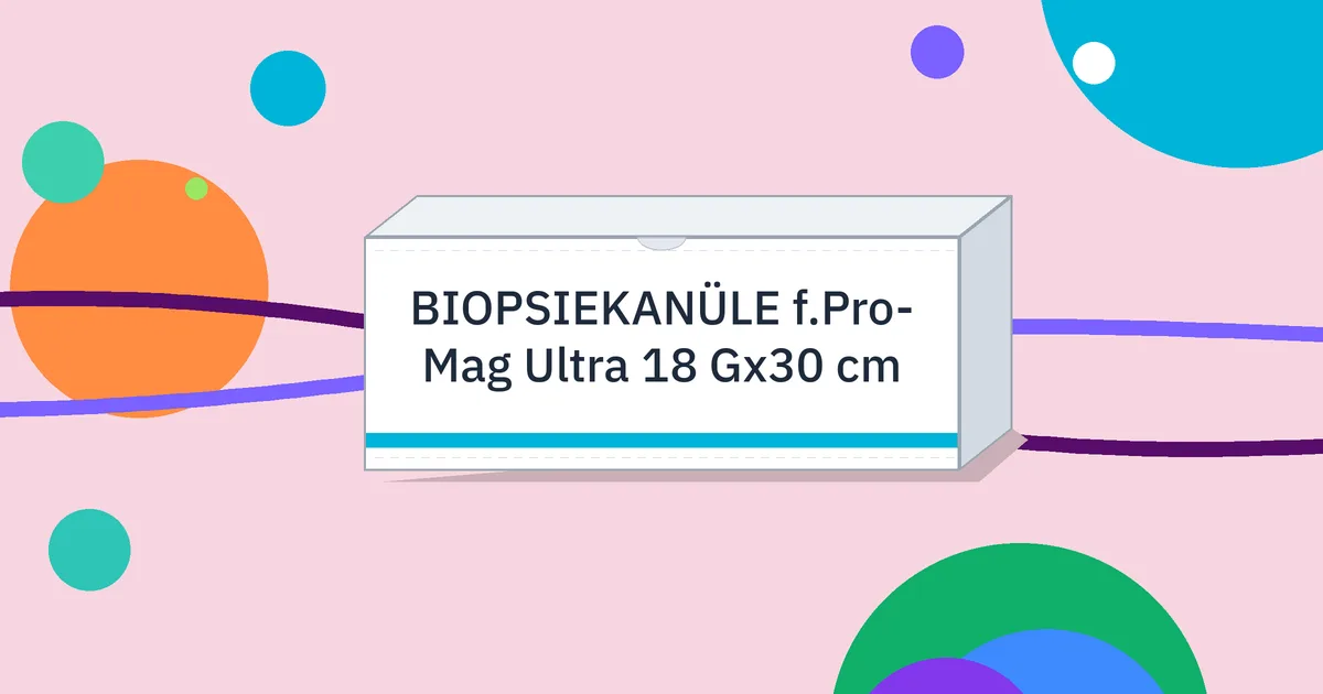Symbolbild: Packung mit der Aufschrift BIOPSIEKANÜLE f.Pro-Mag Ultra 18 Gx30 cm (PZN 04503040) – Verfügbarkeit und Bezug in Apotheken in Frankfurt am Main