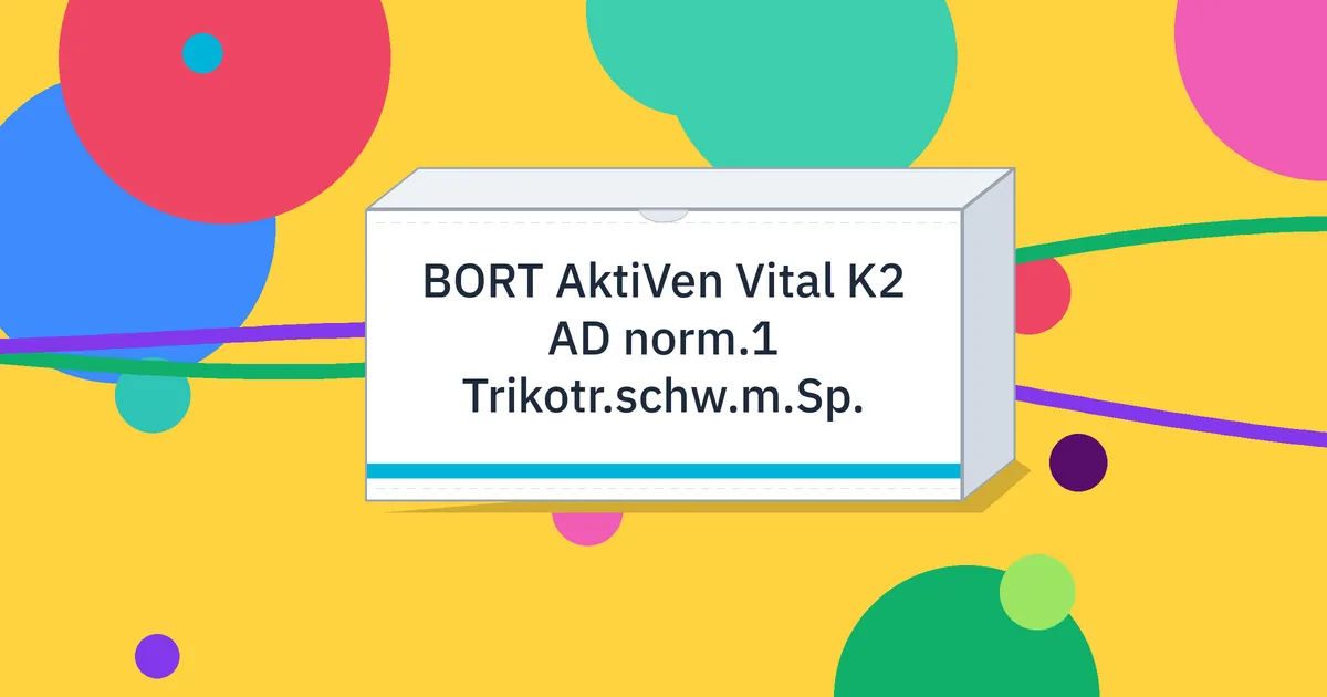 Symbolbild: Packung mit der Aufschrift BORT AktiVen Vital K2 AD norm.1 Trikotr.schw.m.Sp. (PZN 12549748) – Verfügbarkeit und Bezug in Apotheken in Frankfurt am Main
