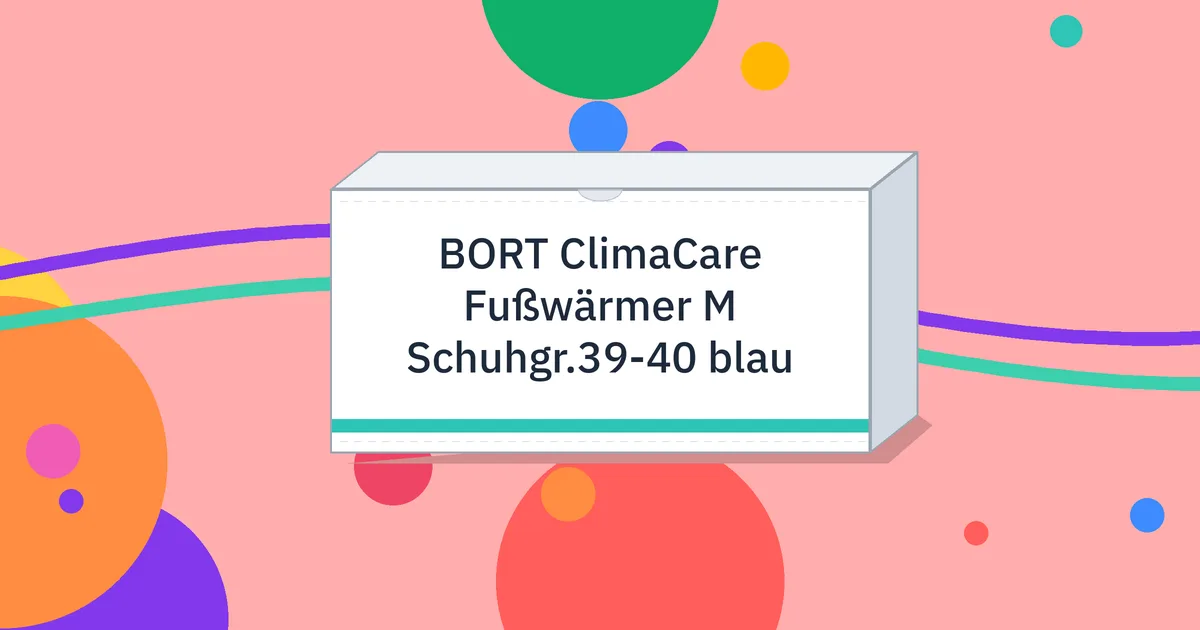 Symbolbild: Packung mit der Aufschrift BORT ClimaCare Fußwärmer M Schuhgr.39-40 blau (PZN 07019474) – Verfügbarkeit und Bezug in Apotheken in Frankfurt am Main